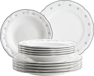 M&auml;ser M&auml;ser Serie Lova, Tafelservice 12-teilig Porzellan - 6 Speiseteller 26 cm & 6 Suppenteller 22 cm - Blau