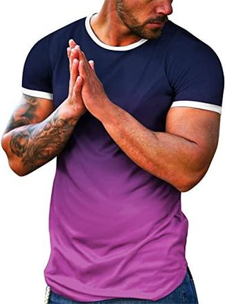 Generic T-shirt d&eacute;t&eacute; d&eacute;grad&eacute; pour homme - D&eacute;contract&eacute; 2025 - Haut de course ample - Joli t-shirt &agrave; changement de couleur - Coupe ample - Pour sortir - T-shirt