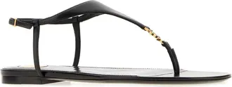 Saint Laurent Womens Black Leather Cassandre Thong Sandals Nero Sandali