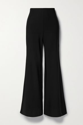 La Ligne Schlaghose Aus Stretch-cady Mit Samtbes&auml;tzen - Schwarz