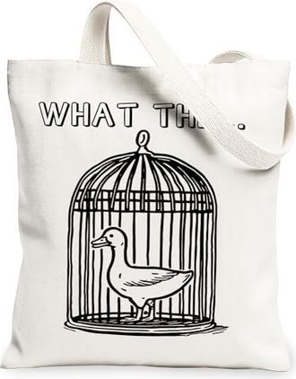 Generic Sacs fourre-tout en toile de canard insolite, design minimaliste cage &agrave; oiseaux, sacs d&eacute;picerie r&eacute;utilisables, l&eacute;gers et lavables avec bandouli&egrave;re, bl