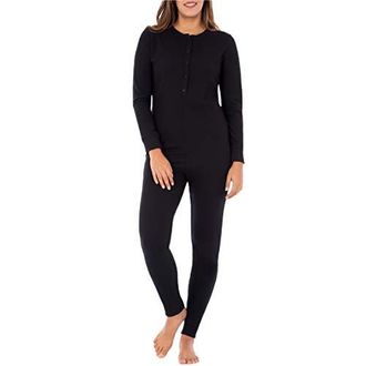 Fruit Of The Loom Womens Micro Waffle Premium Thermal Union Suit, Black, X-Large-XX-Large