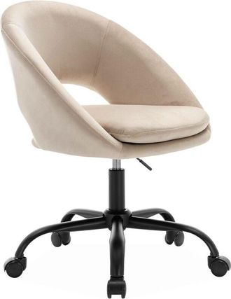 Sweeek Sweeek - Chaise de bureau ronde &agrave; roulettes en velours blanc cass&eacute;. Pam. l 59 x p 60 x h 79 / 89cm