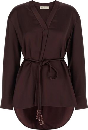 Tory Burch Femme, Blouses et Chemises, Rouge, Taille: 42 FR Tunique Asym&eacute;trique Ceintur&eacute;e en Viscose