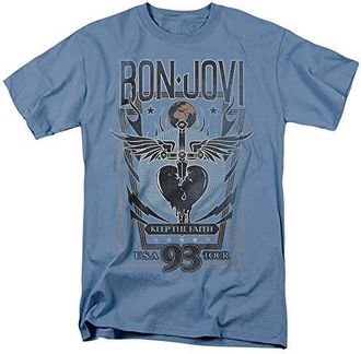 Trevco Bon Jovi Keep The Faith Unisex T Shirt, Bleu (Carolina Blue), XL Mixte