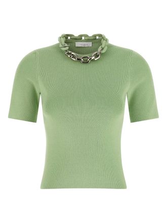 Paco Rabanne t-shirt &agrave; col orn&eacute; de cristaux c&ocirc;tel&eacute; - Vert