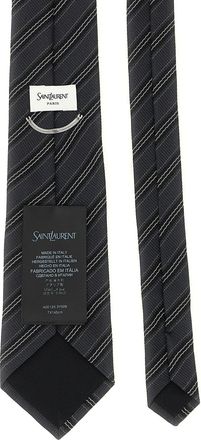 Saint Laurent Diagonal Striped Silk Jacquard Necktie - Charcoal