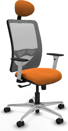 Piqueras y Crespo Rollstuhl f&uuml;r den Schreibtisch Zulema mit wei&szlig;en und schwarzen Armlehnen, h&ouml;henverstellbare Lendenwirbelst&uuml;tze und festes Kopfteil, Grau/Orange