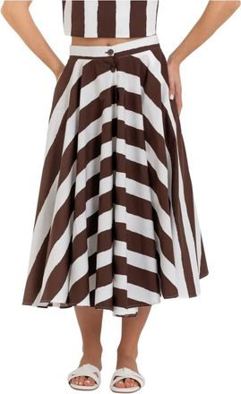 Kocca Femme, Jupes, Brun, Taille: 42 FR Jupe midi &eacute;vas&eacute;e en coton &agrave; rayures avec taille haute