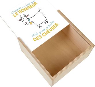 Fabulous Box aus Holz - Ziege - Silber macht nicht das Gl&uuml;ck, niedliches Tier (11 x 11 x 3,5 cm)