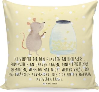 Mr. & Mrs. Panda Zierkissen Maus Sterne - Geschenk, sofakissen, Geburt, Tr&auml;ume, Tiermotive, Sofakissen 40x40, lustige Spr&uuml;che, Dekokissen Sofa