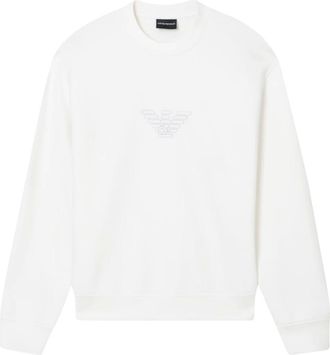Emporio Armani Homme, Sweatshirts et sweats &agrave; capuche, Blanc, Taille: 2XS SweaT-shirt en jersey double avec logo imprim&eacute;