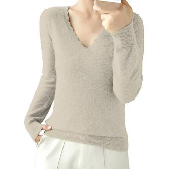 Generic Pull en tricot pour femme avec col en V - Couleur unie - Classique - Confortable - D&eacute;contract&eacute; - Manches longues - Coupe ajust&eacute;e - L&eacute;ger - Tendance - 