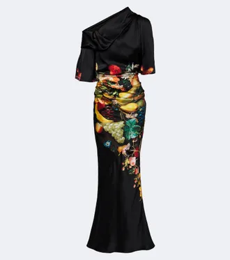 Dries Van Noten Bedruckte Robe aus Seidensatin