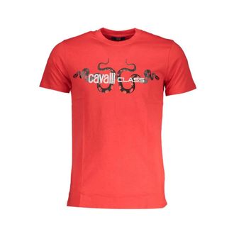 Cavalli Homme, Tops, Rouge, Taille: XL T-shirt en coton rouge avec logo imprimé