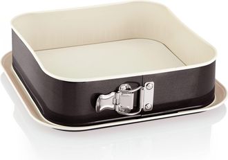 Grizzly Springform, viereckige Backform 24x24 cm, Schwarz-Creme, mit Auslaufschutz, Antihaftbeschichtet, hohe, quadratische Kuchenform