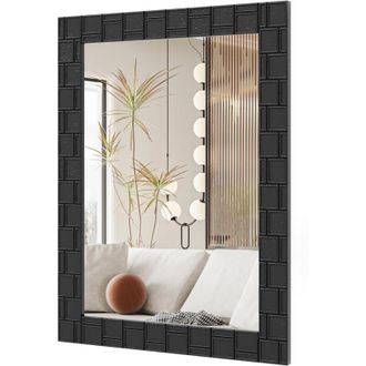 Costway Costway - Miroir Mural Rectangulaire 80 × 60 cm, Cadre en Bois dHévéa, Miroir Suspendu Moderne, Suspension Verticale & Horizontale, Miroir Décoratif