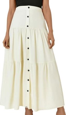 Generic Jupe midi vintage pour femme, taille haute &eacute;lastique, fendue, &agrave; volants, jupe trap&egrave;ze fluide avec poches, robe d&eacute;t&eacute; boh&egrave;me, robe baggy, essentiels de 