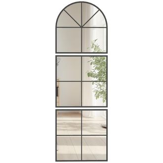 HOMCOM Wandspiegel 60 x 180 cm bogenf&ouml;rmiger, dreiteiliger Fensterspiegel, dekorative Spiegel mit Metallrahmen, H&auml;ngespiegel f&uuml;r Wohnzimmer Badezimmer Schwar