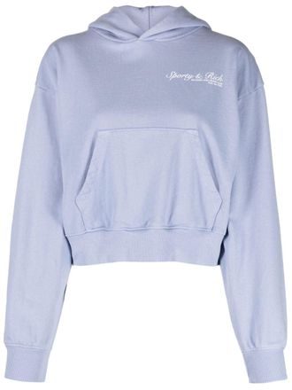 Sporty & Rich hoodie crop &agrave; logo imprim&eacute; - Bleu
