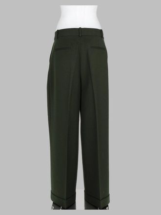 Ganni Wide-Leg Wool Twill Trousers - Green