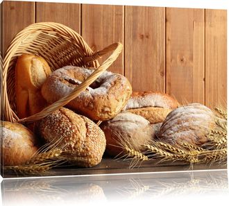 Pixxprint Brot Brötchen Frühstück Bäcker, Größe: 120x80cm, Leinwandbild, fertig gespannt, Wandbild, Dekoration, Kunstdruck, kein Poster