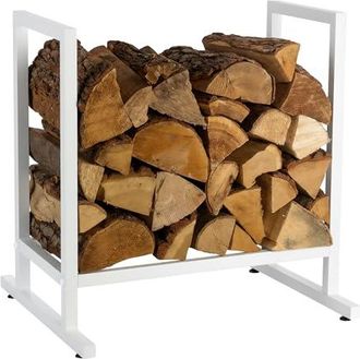 Relaxdays Kaminholzregal, Metall, modern, HBT: 62x60x49 cm, Brennholzregal für Feuerholz, Stapelholz & Brennholz, weiß