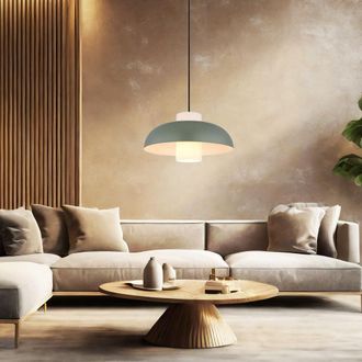 Globo Lighting Pendellampe Esstischleuchte LED H&auml;ngelampe Metall K&uuml;chenleuchte gr&uuml;n Wohnzimmerlampe, Glas opal, 9W 810lm warmwei&szlig;, DxH 38 x 120 cm