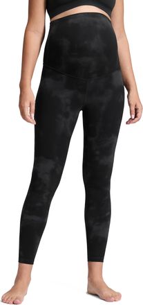 CRZ YOGA Damen Butterluxe Umstandsleggings - 64cm Skinny Umstandshose High Waist Schwangerschaft Yoga Leggins Schwarze Tie-Dye-Blumen 42