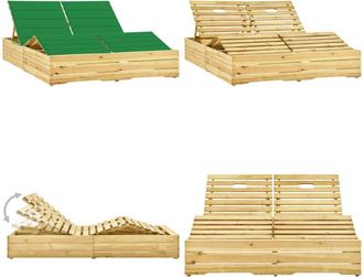 vidaXL Doppel-Sonnenliege mit Gr&uuml;nen Auflagen Kiefer Impr&auml;gniert - Doppel-Sonnenliege - Gartenliege - Liege - Kiefernholz - Gr&uuml;ne Sonnenliege - Home & Living