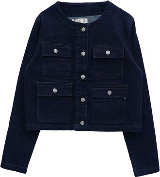 Ital-Design Jeansjacke Modische Übergangsjacke mit aufgesetzten Taschen für Damen (90552387) Jeansjacke in Dunkelblau