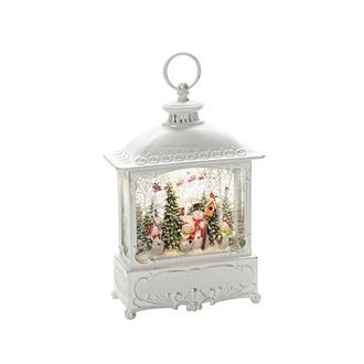 Konstsmide Wasserlaterne groß, 4 Schneemänner mit Vogelhaus, antique weiss, mit an/aus Schalter, 5h Timer, Antiqueweiß, batteriebetrieben, Innen, 1 warm weiße Di