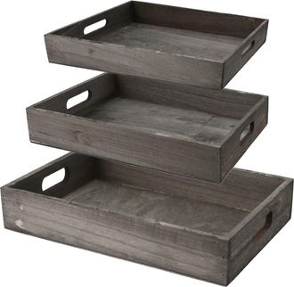 Meinposten Tablett Serviertablett Dekotablett 20x30 bis 28x38 cm Grau Natur Holztablett (Grau mittel 34x24 cm)