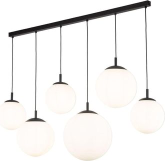 Licht-Erlebnisse Pendelleuchte Glas Metall E27 H: max. 150 cm Schwarz Wei&szlig; Kugelschirm Modern