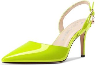 Castamere Femmes Slingback Fermé Pointu Bout Aiguille Talon Heel Slip-on Dress Mariage Décontracté Chaussures 8 CM Heels Vert Jaune 39 EU