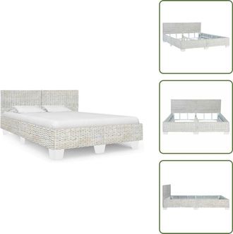 vidaXL Mangoholz - vidaXL Bettgestell Grau Natur Rattan 160 x 200 cm - Schlafzimmerm&ouml;bel