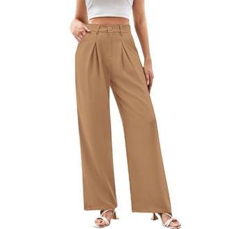 Generic Pantalon large pour femme - Taille haute &eacute;lastique - Pantalon de travail ample pliss&eacute; - Avec poches - Pantalon large pour femme, kaki, 3XL
