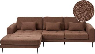Beliani Ecksofa 3-Sitzer FLAM Boucl&eacute; Braun rechtsseitig