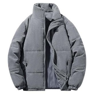 Generic Manteau dhiver thermique &agrave; manches longues en velours c&ocirc;tel&eacute; avec col montant pour homme, gris, 3XL