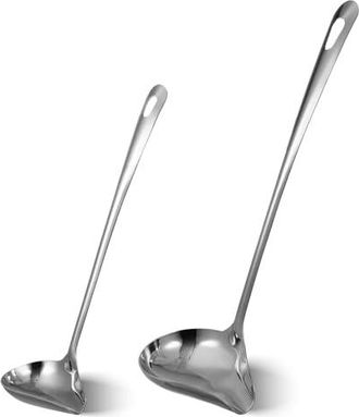 TOPBATHY Louche &agrave; Sauce En Acier Inoxydable Avec Bec Verseur, Ensemble De 2 Cuill&egrave;Res &agrave; Sauce Et Soupe, Id&eacute;Al Pour Rago&ucirc;Ts, Salades, Desserts, 33.3 X 10.5 X 3 