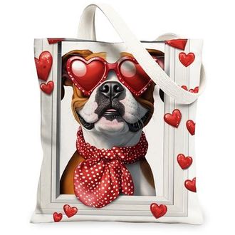 Generic Boxer Dog Sac fourre-tout en toile pour faire du shopping 33 x 38,1 cm, sac &agrave; bandouli&egrave;re r&eacute;utilisable pour la Saint-Valentin, sac d&eacute;picerie r&eacute;utilisa