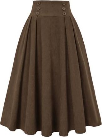 Belle Poque Jupe à Carreaux rétro Vintage années 50 pour Femme - Taille Haute - Jupe Festive - BP2020, Cordrock & Marron 859, XXL