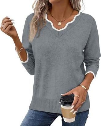 TOMWELL Pull Femme Chic Chaud Couleur Unie Pullover Automne Hiver Manche Longue Sweater A Gris M
