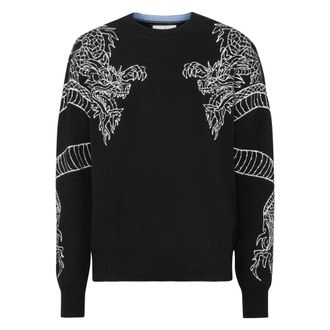 Philipp Plein Homme, Pulls, Noir, Taille: 2XL Pullover Round Neck Dragon