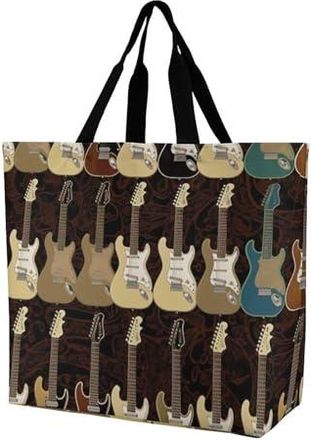 Generic Motif De Guitare Artistique Sac Fourre Tout Pliable Tote Bag L&eacute;ger Sac A Main Femme Pour Shopping Universit&eacute; Plage
