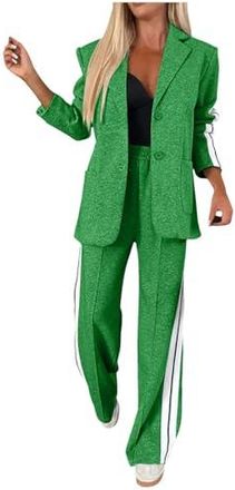 Generic Ensemble 2 pi&egrave;ces d&eacute;contract&eacute; &agrave; manches longues pour femme, veste ample et pantalon large avec poches, ensemble de d&eacute;tente d&eacute;t&eacute; assorti, Vert, 5XL