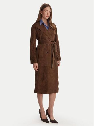 Marella Leder-Mantel Oblare 2613441091 Braun Regular Fit