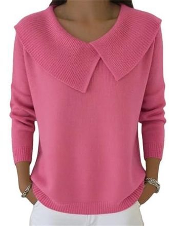 Generic Pull en tricot r&eacute;tro &agrave; col pour femme - Haut de travail habill&eacute; - Pull tricot&eacute; &agrave; col, rose, XXL