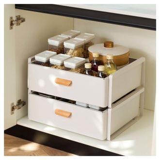 Generic 2er-Pack Stapelbarer Schrank-Organizer Zum Herausziehen Ohne Bohren, Strapazierf&auml;hige Ausziehbare Vorratsregale, Schubladenaufbewahrung, Organizer und