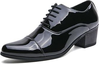 Generic Chaussures &agrave; talons hauts en cuir verni &agrave; lacets pour homme - Bout pointu - Noir, Noir, 39 1/3 EU